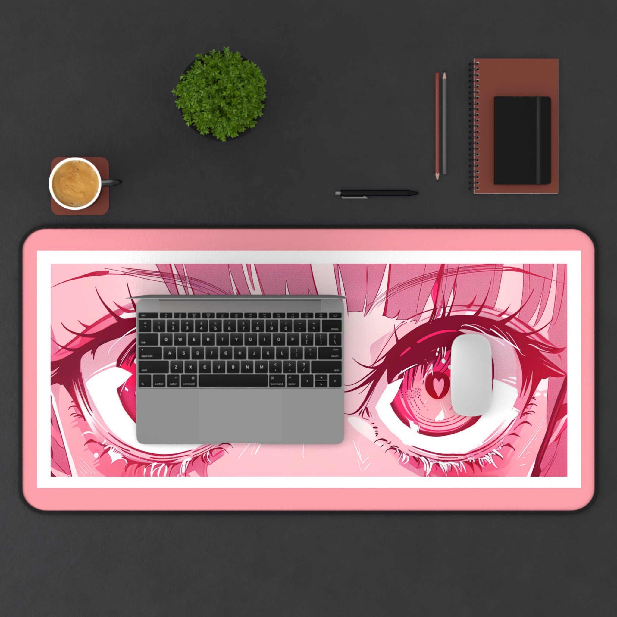 Anime Girl Pink Loving Eyes Desk Mat, Shojo Manga, Japanese Kawaii ...