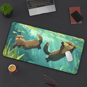 Otters Underwater Desk Mat, Kawaii Animal With Cute River Design, Large ...