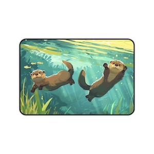 Otters Underwater Desk Mat, Kawaii Animal With Cute River Design, Large ...
