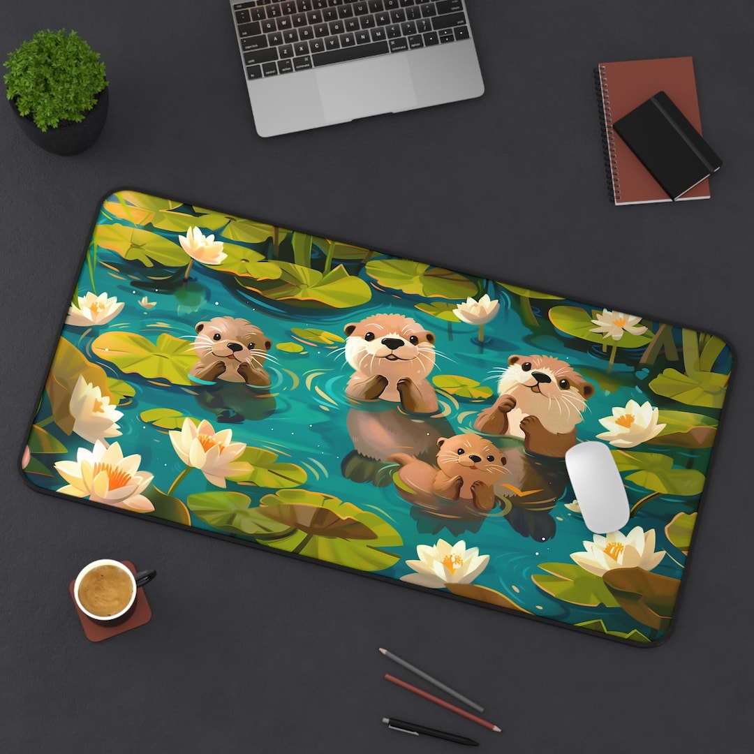 Otter Family Desk Mat, Kawaii Animal With Cute River Otter Design ...