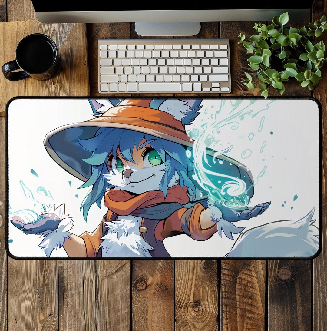 Water Mage Fursona Furry Mouse Mat | Stylized Fox Fursona Furry Desk ...