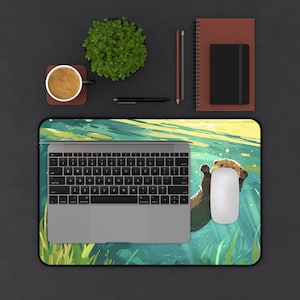 Otters Underwater Desk Mat, Kawaii Animal With Cute River Design, Large ...