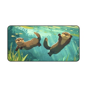 Otters Underwater Desk Mat, Kawaii Animal With Cute River Design, Large ...