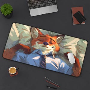 Zootopia Sleeping Nick Mouse Mat | Stylized Wolf Fursona Furry Desk Mat ...