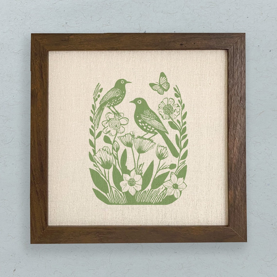 Linocut Spring Birds - Framed Sign, Home Decor, 9" X 9" Wood Frame - Etsy