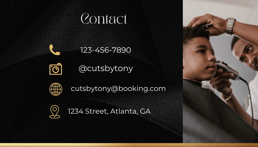 Barber Business Card, Editable Canva Template, Black and Gold, DIY - Etsy