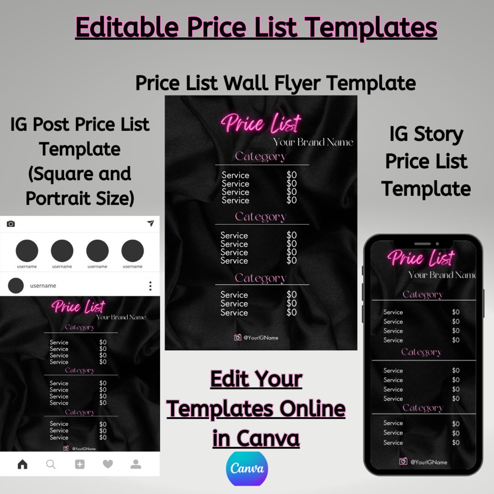 Nail Tech/ Stylist Price List Template Bundle for Instagram Story ...