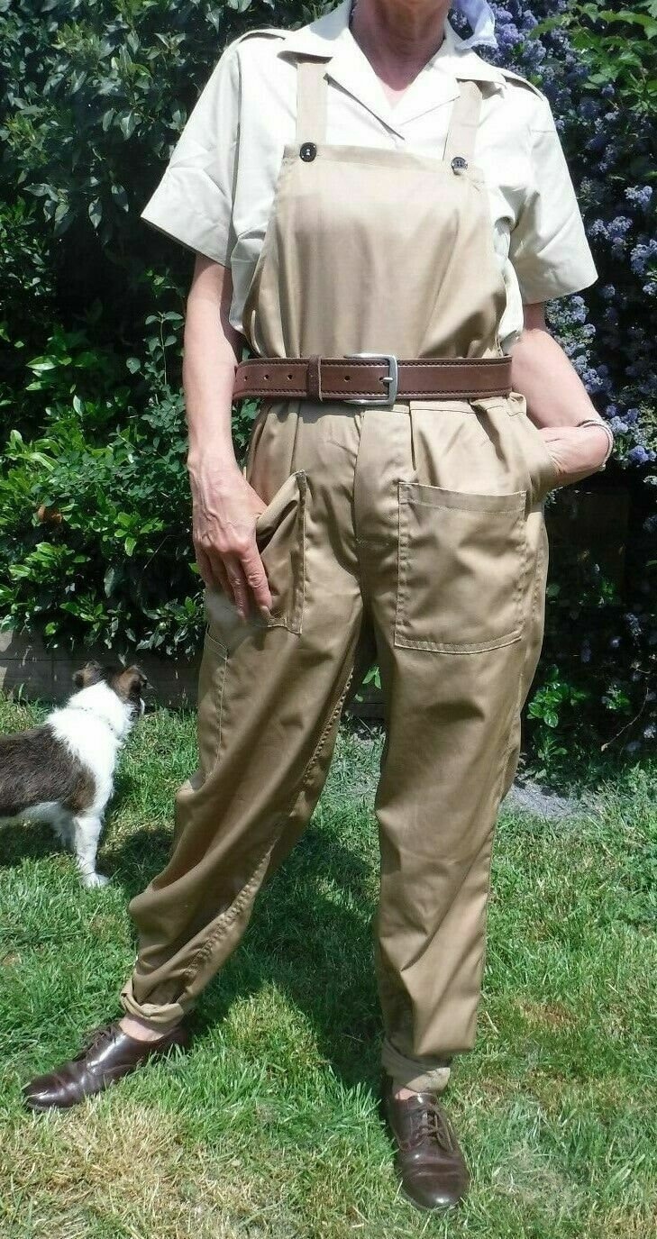 Women's Land Army WLA Dungarees Girl Bib Brace Belt Blouse WW2 1940s ...