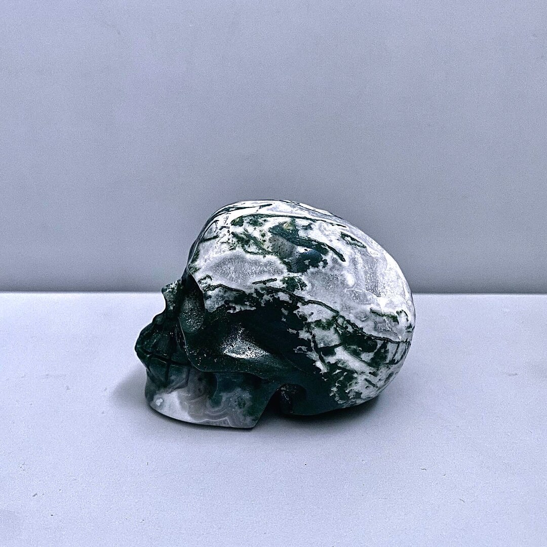Druzy Moss Agate Skull - Etsy
