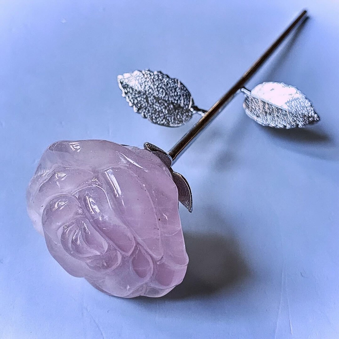 Rose Quartz Rose | Silver Stem Crystal Rose | Long Stem Crystal Rose ...