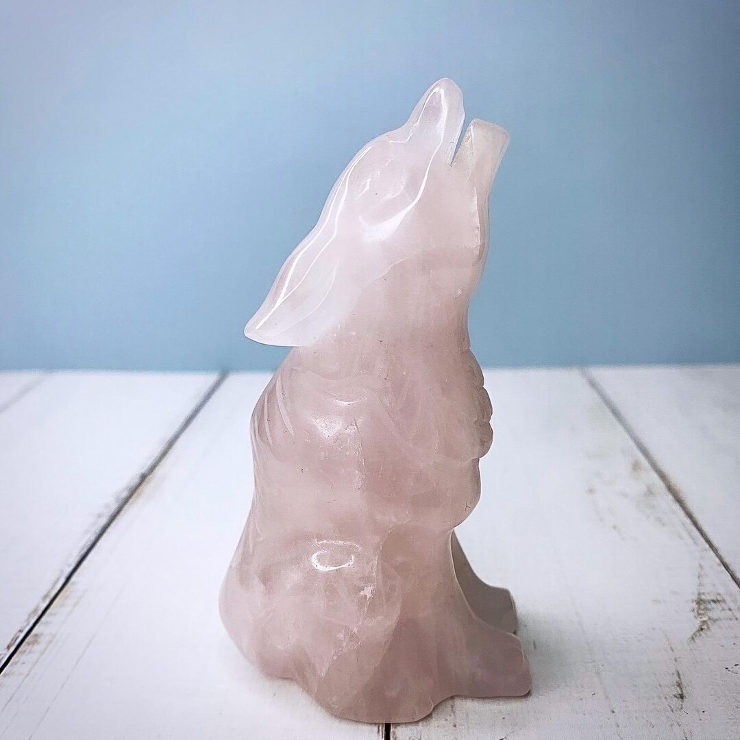 Rose Quartz Howling Wolf | Rose Quartz Wolf | Rose Quartz With Rainbows ...