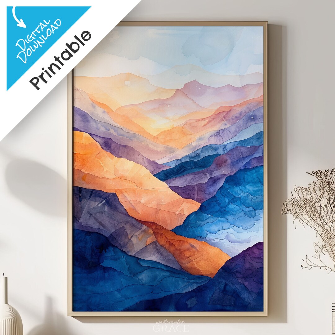 Angular Orange Blue Earth Tones Landscape in Abstract and Loose Style ...