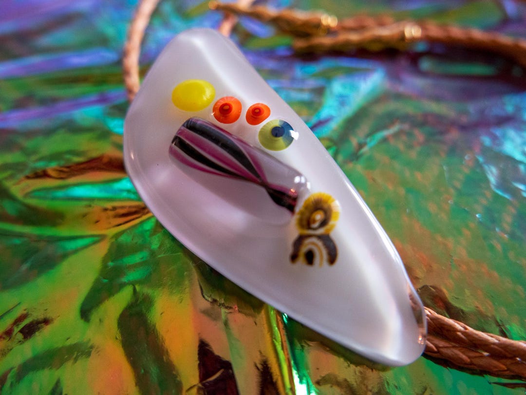 Handmade Modern Glass Bolo, Vegan Leather Cord. One of a Kind, Colorful ...