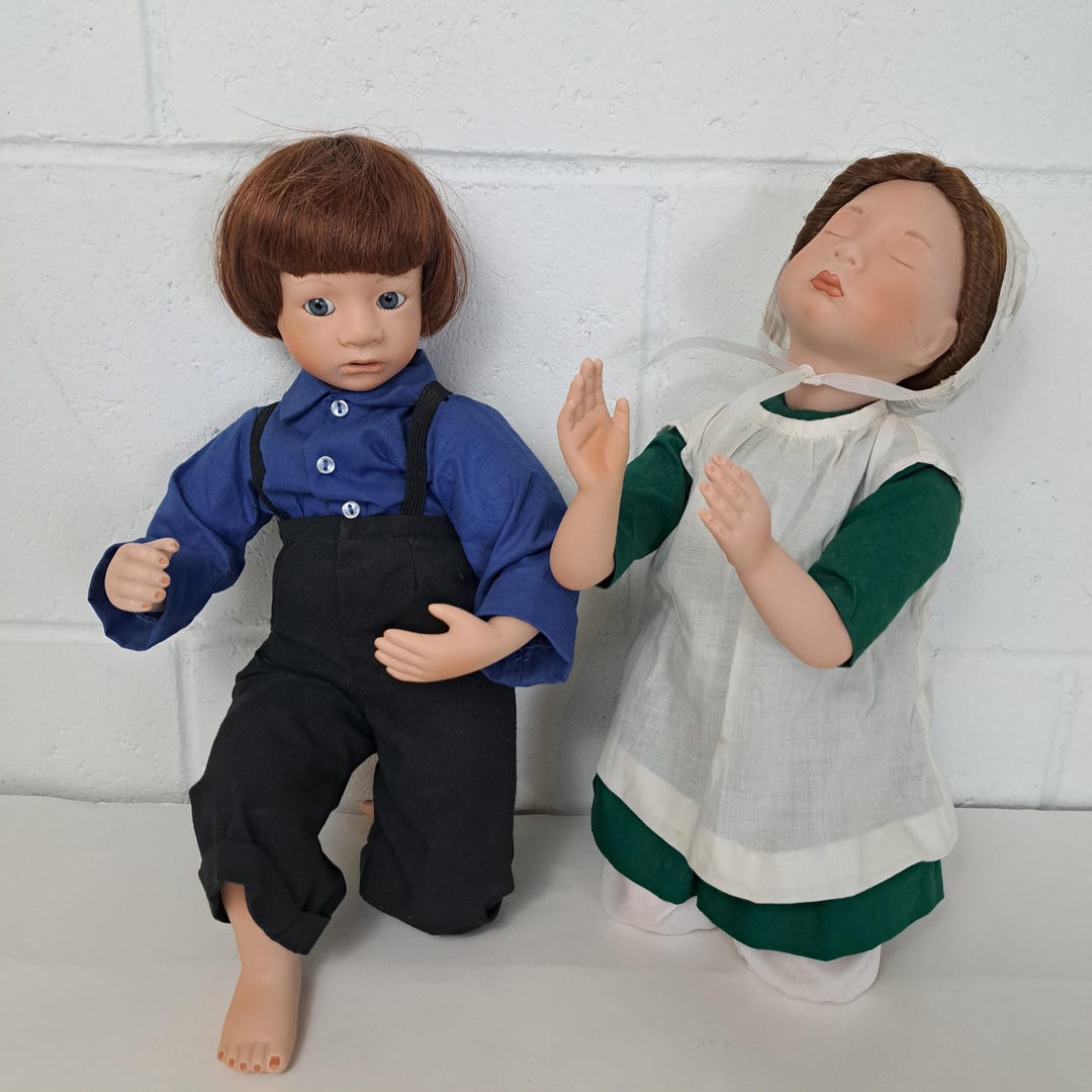 Vintage Ashton Drake Amish Prayer Dolls Adam and Julie 13" Porcelain ...