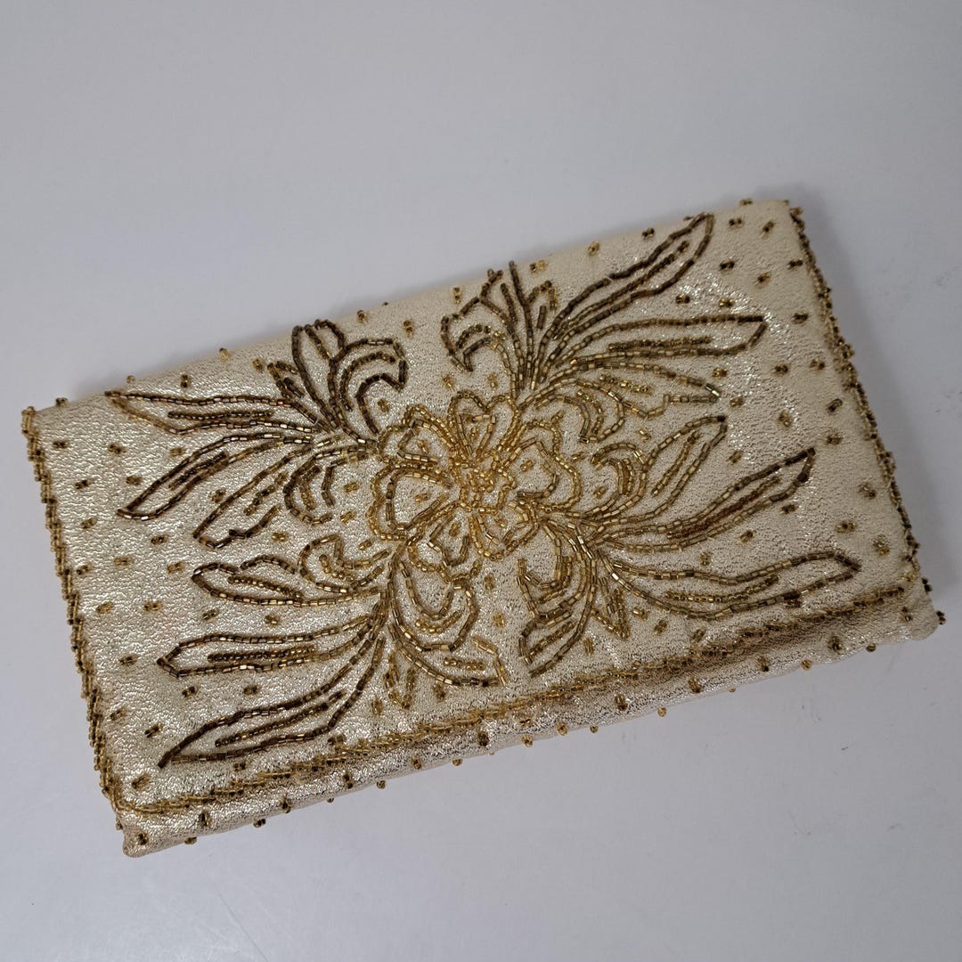 Vintage LA Regale Gold Beaded Fabric Clutch or Evening Shoulder Bag - Etsy