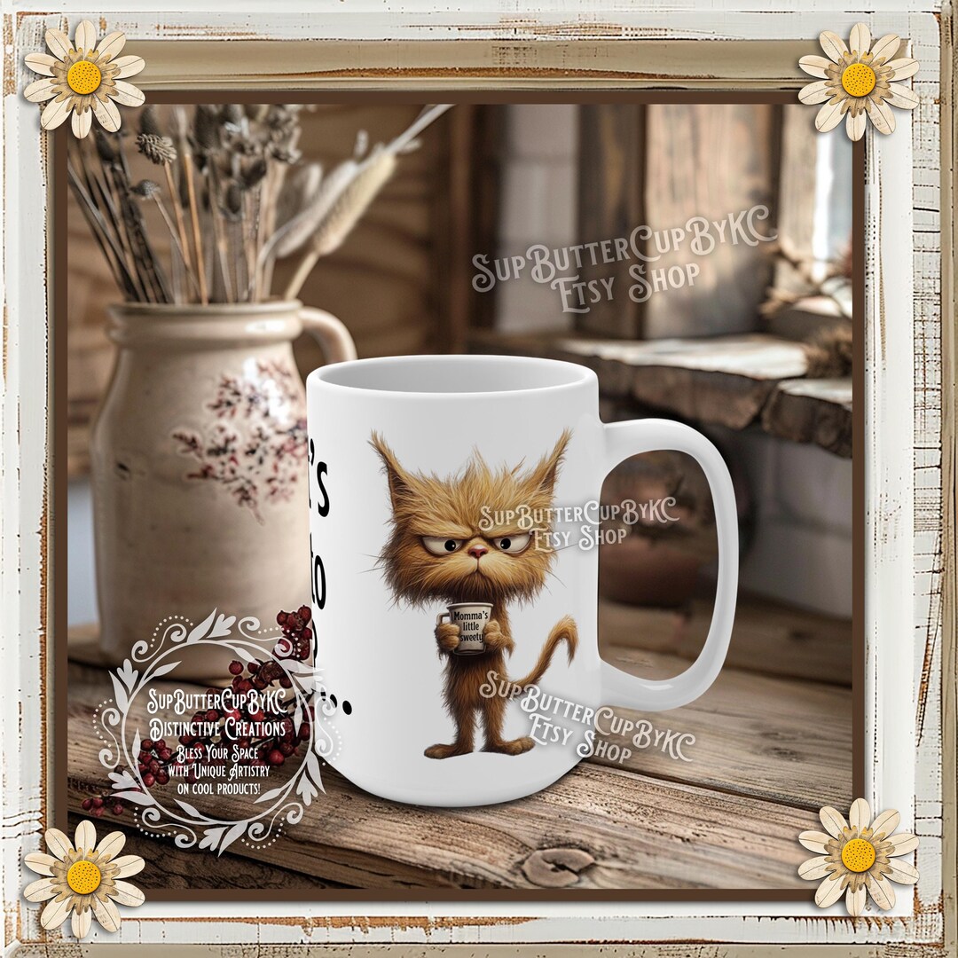 Comical Kitty Mug, Bed Head Cat, Funny Coffee Mug, 15 Oz, Just Woke Up ...