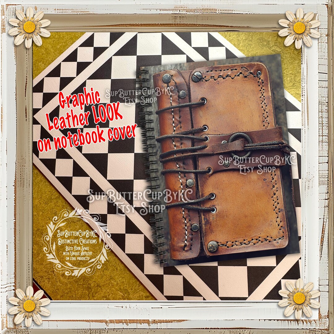 Vintage Looking Leather Notebook, Realistic Journal Design, Rustic ...