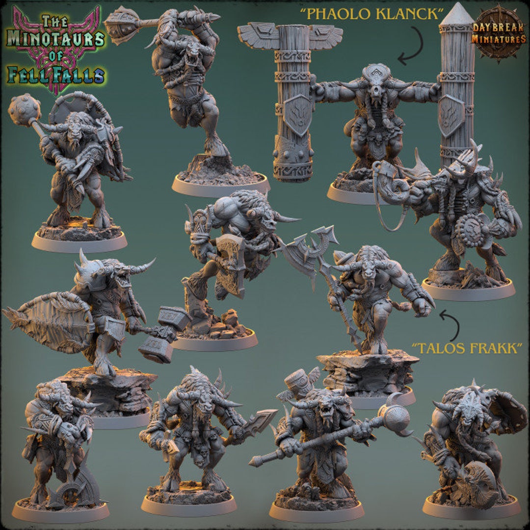 Minotaur Warriors | Daybreak Miniatures | Minotaurs of Fell Falls | 3D Printed Resin Minis ...