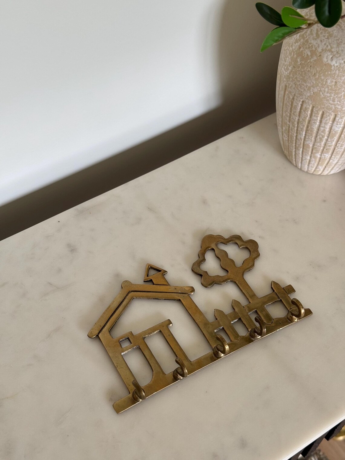Vintage Solid Brass Key Holder With Hooks, Brass Key Hook, Brass Home ...