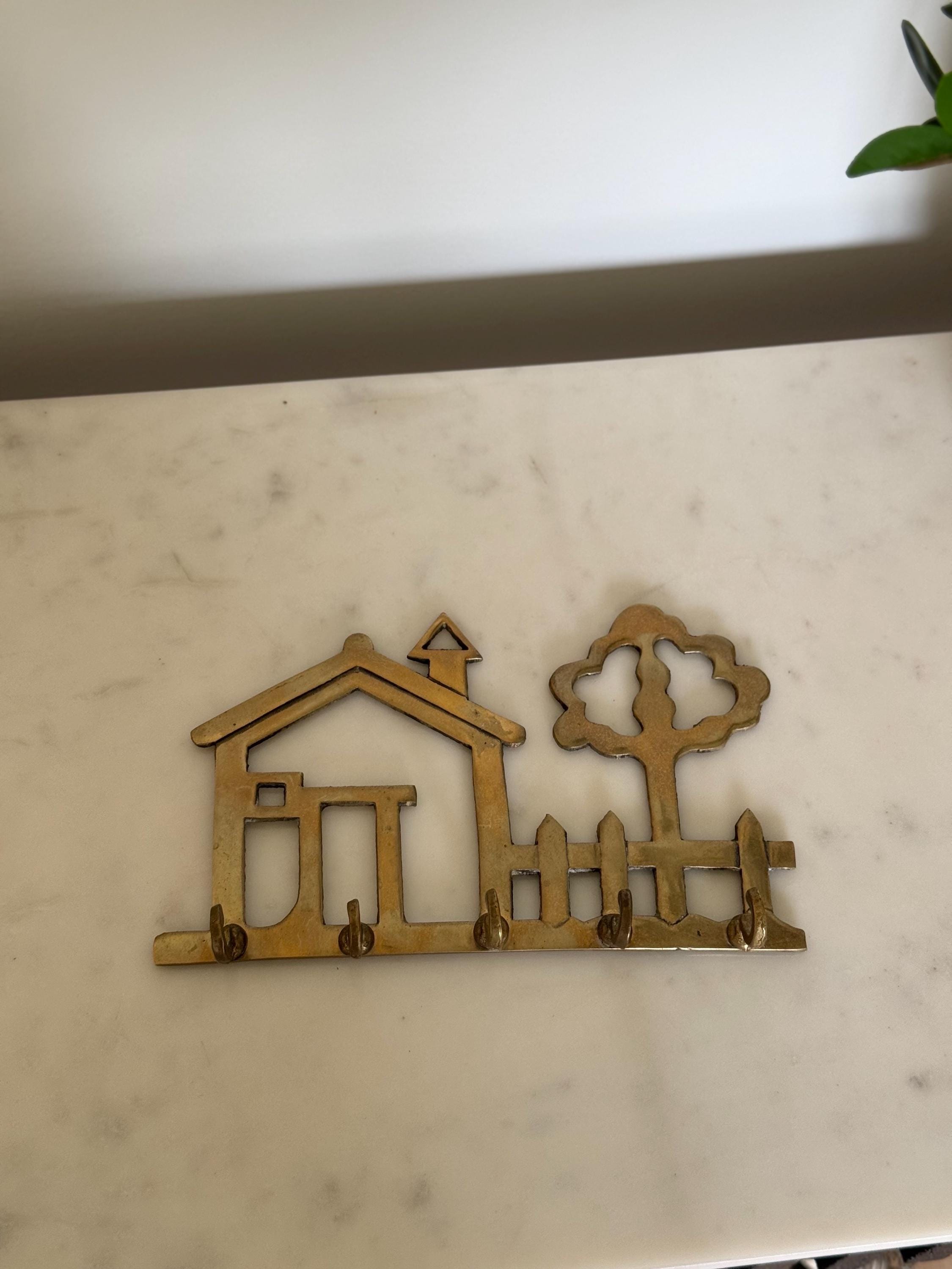 Vintage Solid Brass Key Holder With Hooks, Brass Key Hook, Brass Home ...