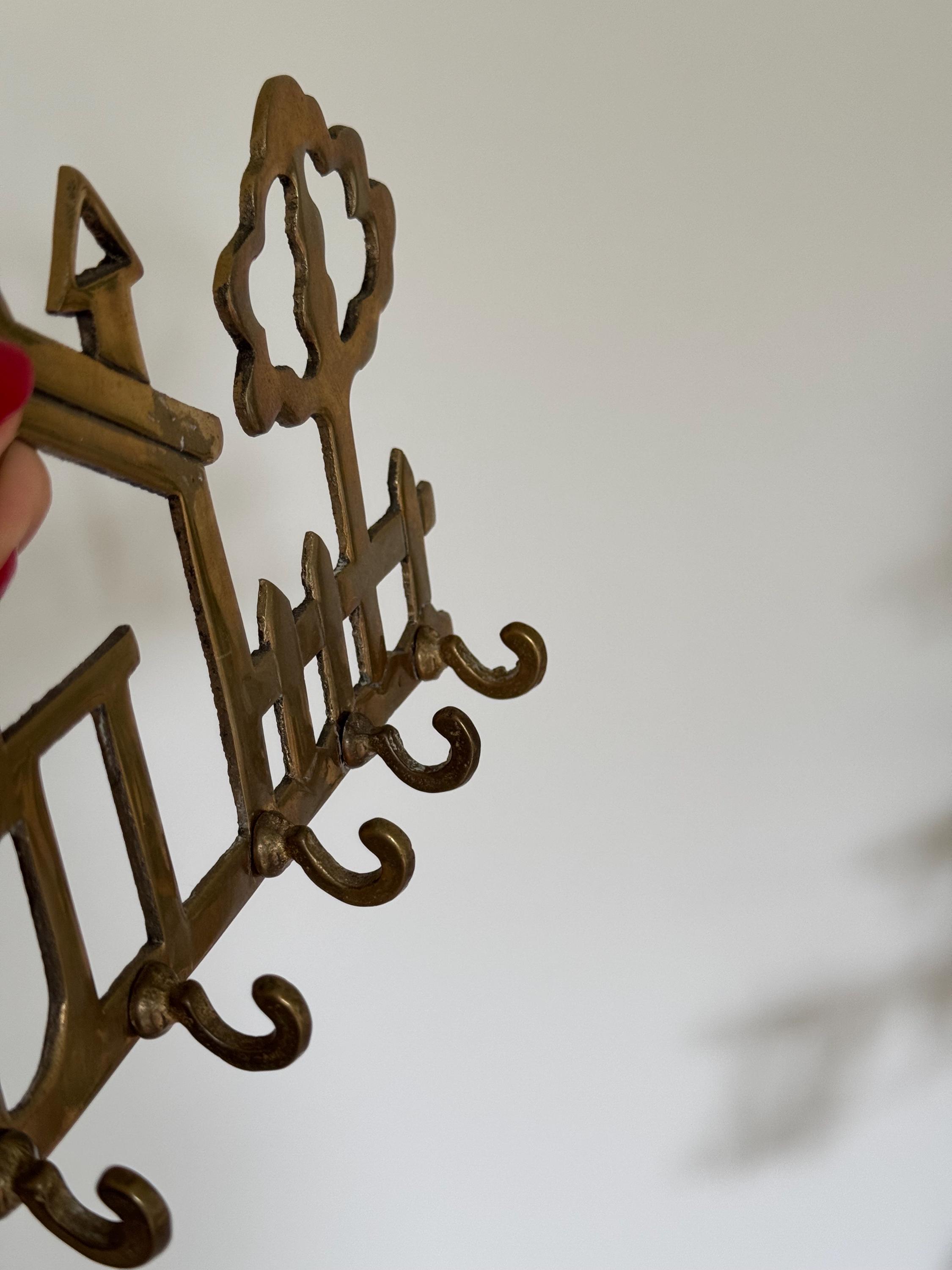 Vintage Solid Brass Key Holder With Hooks, Brass Key Hook, Brass Home ...