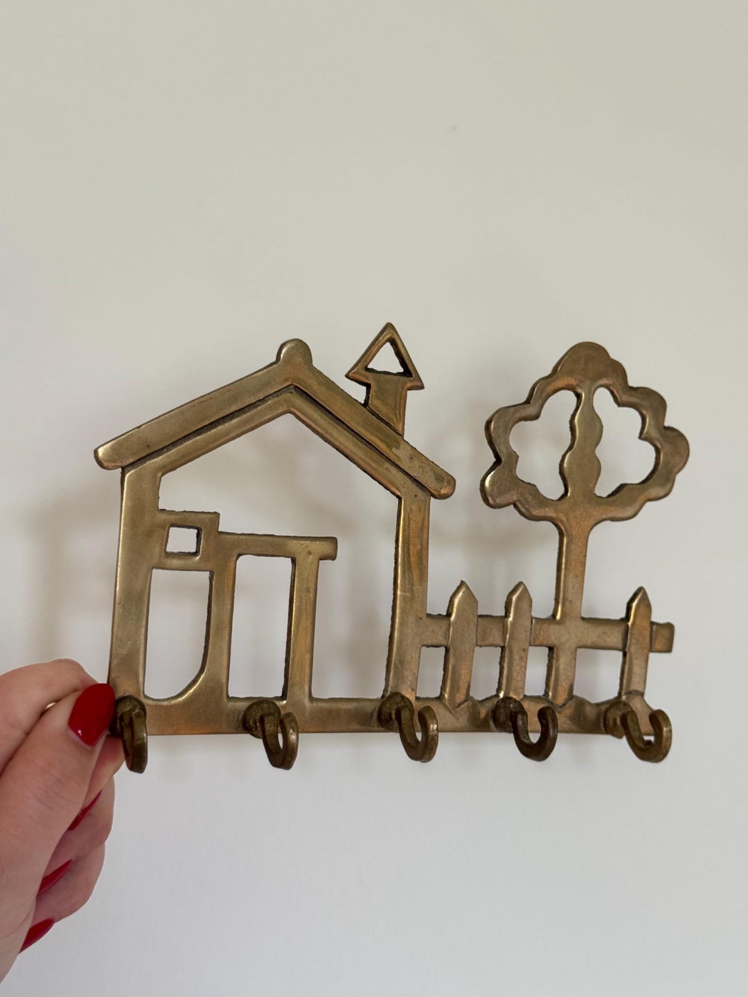 Vintage Solid Brass Key Holder With Hooks, Brass Key Hook, Brass Home ...