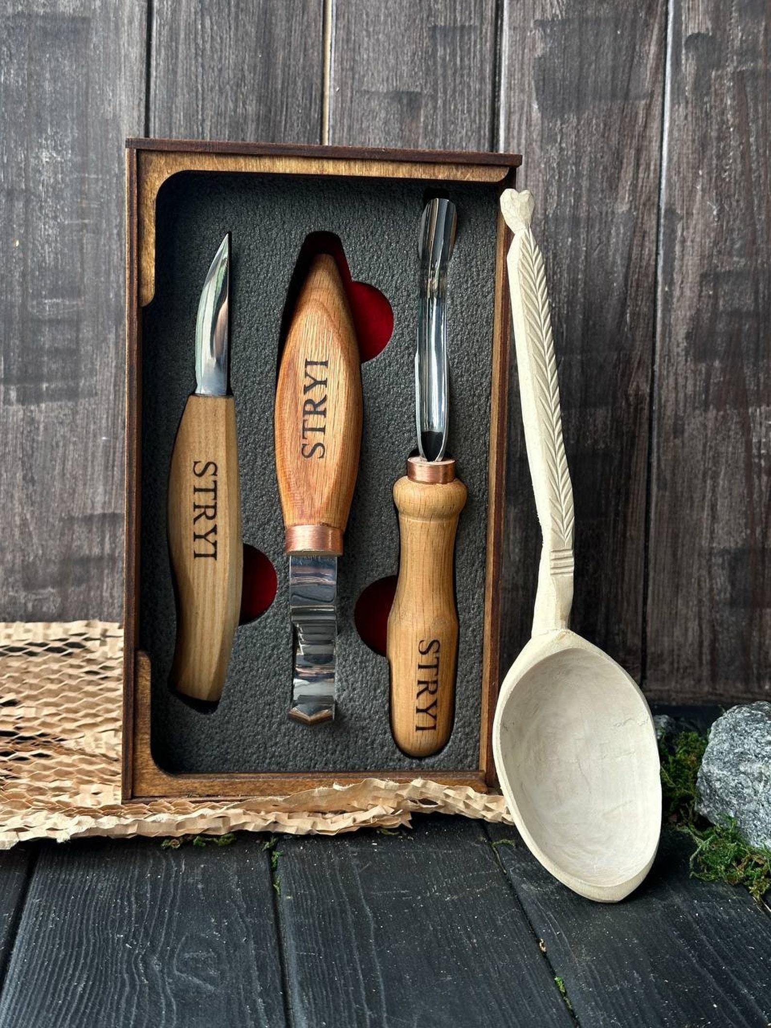 Wood Carving Set of 3 Pcs, Spoon and Kuksa Making in Wooden Storage Box ...