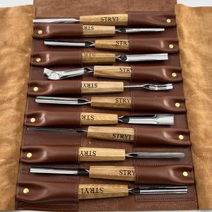 Wood Carving Set 12 Pieces in a Genuine Leather Case, Carving Chisels ...