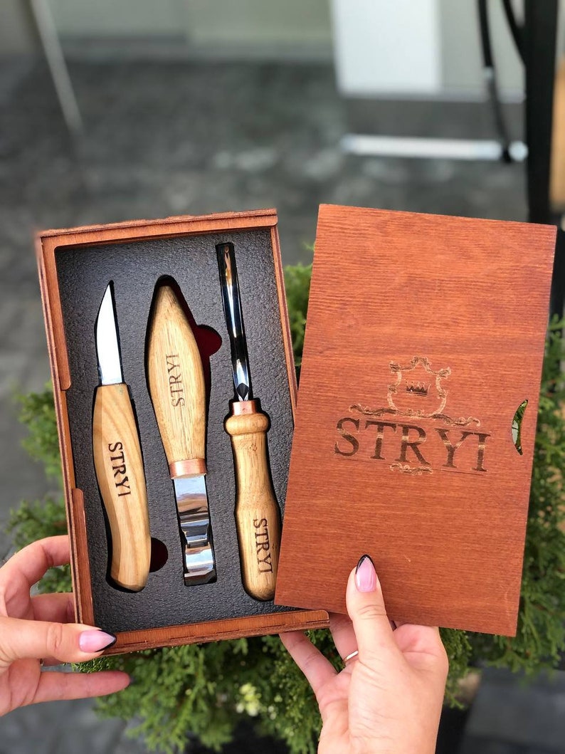 Wood Carving Set of 3 Pcs, Spoon and Kuksa Making in Wooden Storage Box ...