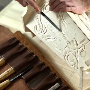 Wood Carving Set 12 Pieces in a Genuine Leather Case, Carving Chisels ...