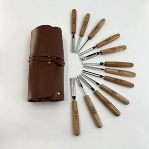 Wood Carving Set 12 Pieces in a Genuine Leather Case, Carving Chisels ...