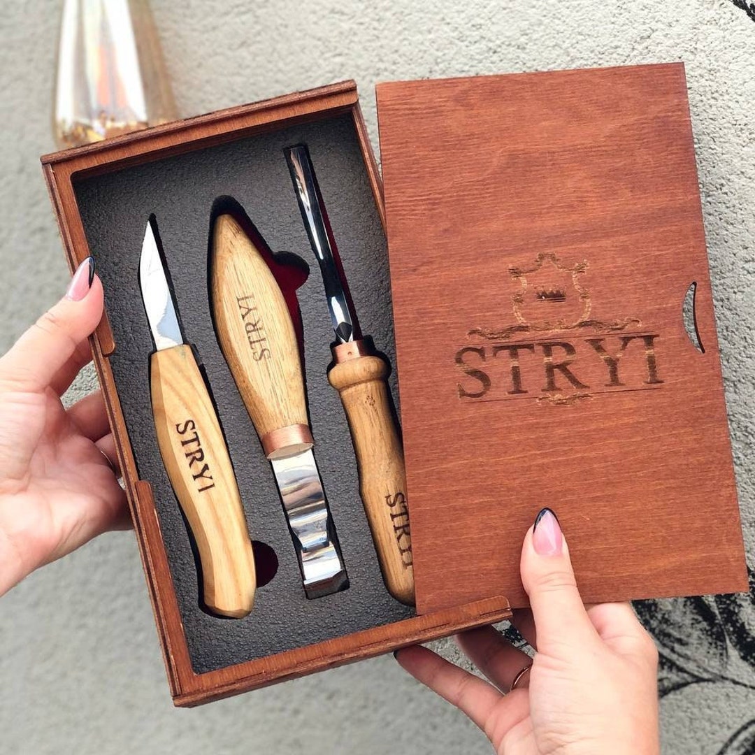 Wood Carving Set of 3 Pcs, Spoon and Kuksa Making in Wooden Storage Box ...