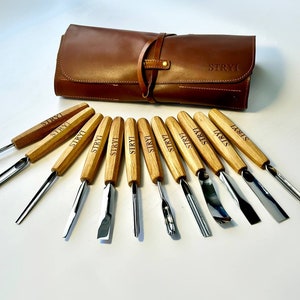 Wood Carving Set 12 Pieces in a Genuine Leather Case, Carving Chisels ...