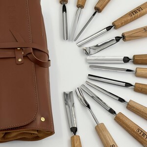 Wood Carving Set 12 Pieces in a Genuine Leather Case, Carving Chisels ...