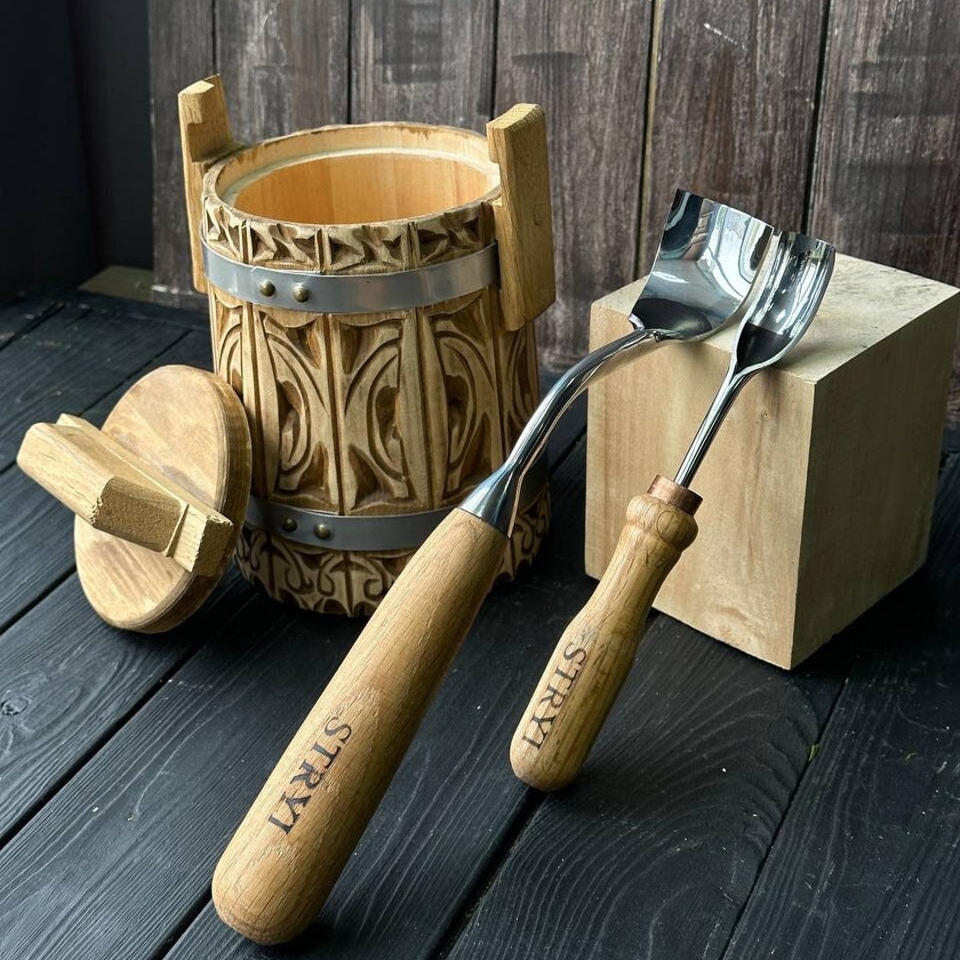 Forged Bowl Carving Gouges Set: STRYI Bent Carving Kuksa Tools, Gift ...