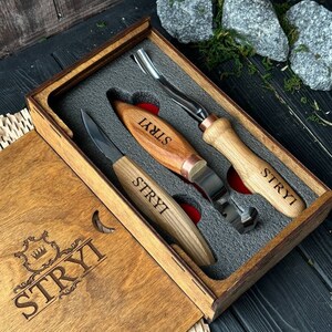 Wood Carving Set of 3 Pcs, Spoon and Kuksa Making in Wooden Storage Box ...