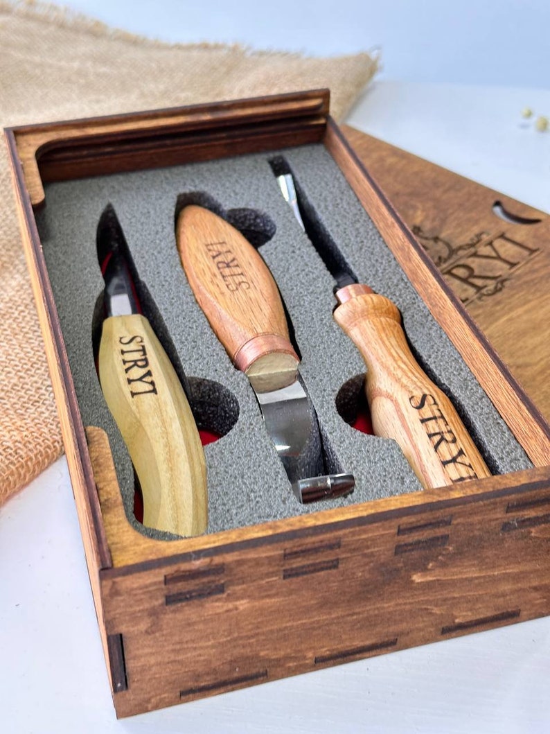 Wood Carving Set of 3 Pcs, Spoon and Kuksa Making in Wooden Storage Box ...