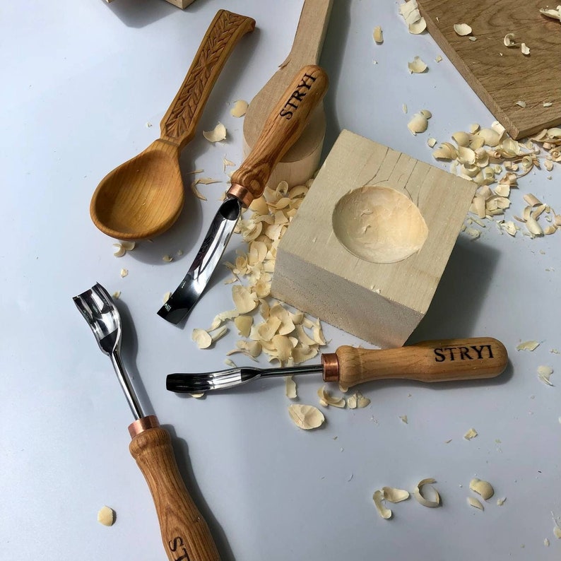 Spoon Carving Kit, Bowl and Kuksa Carving Kit, Gift for Husband, Gouges Set, Bent Gouges, Bowl ...