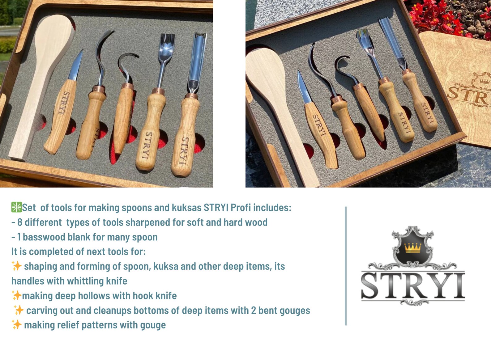 Spoon Carving Set of 5 Tools, Wood Carving Tools, Bowl Carving, Steel ...