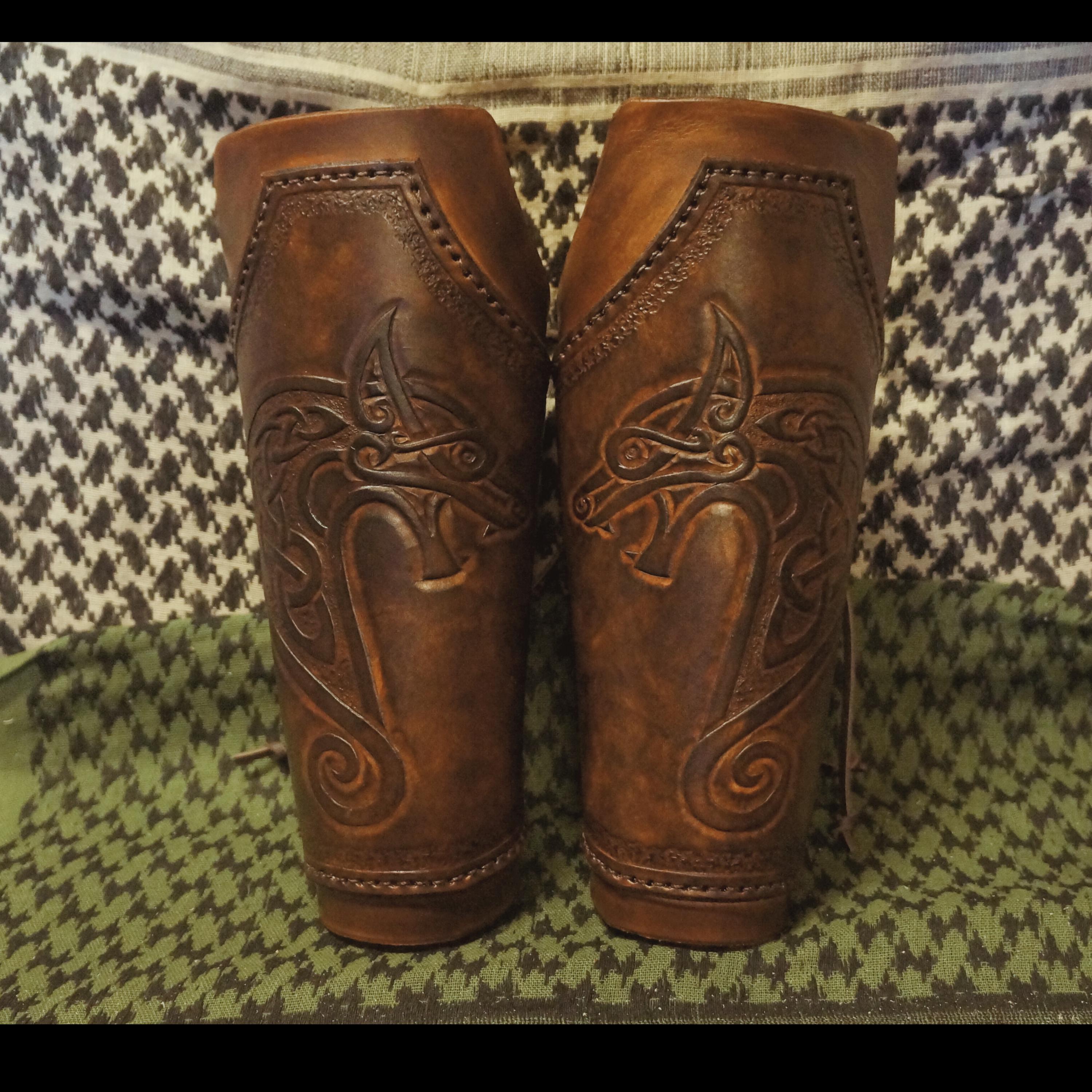 Leather Vambraces, Viking "fenrir" Bracers, Medieval Armor for Ren ...