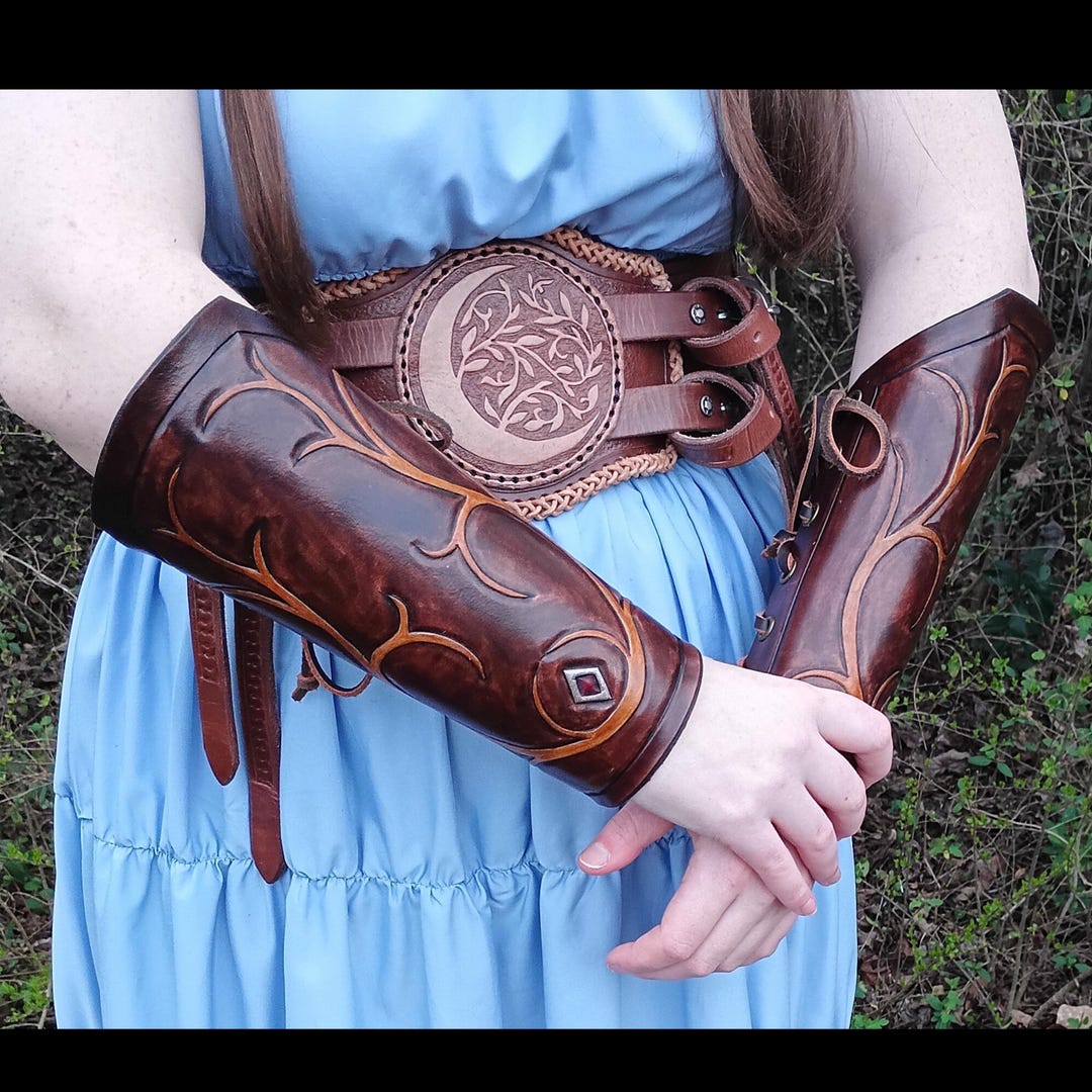 Leather Vambraces, Women's Leather Bracers, Elven-inspired Bracers ...