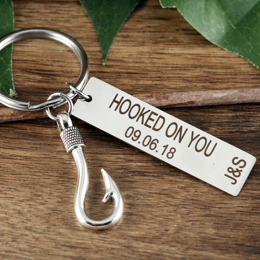 Hooked on You Keychain, Personalized Fishing Gift, Gift for Husband ...