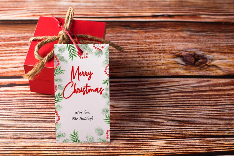 Merry Christmas Gift Tag - Printable - Holiday Favor Tags, Customizable ...