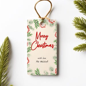 Merry Christmas Gift Tag - Printable - Holiday Favor Tags, Customizable ...