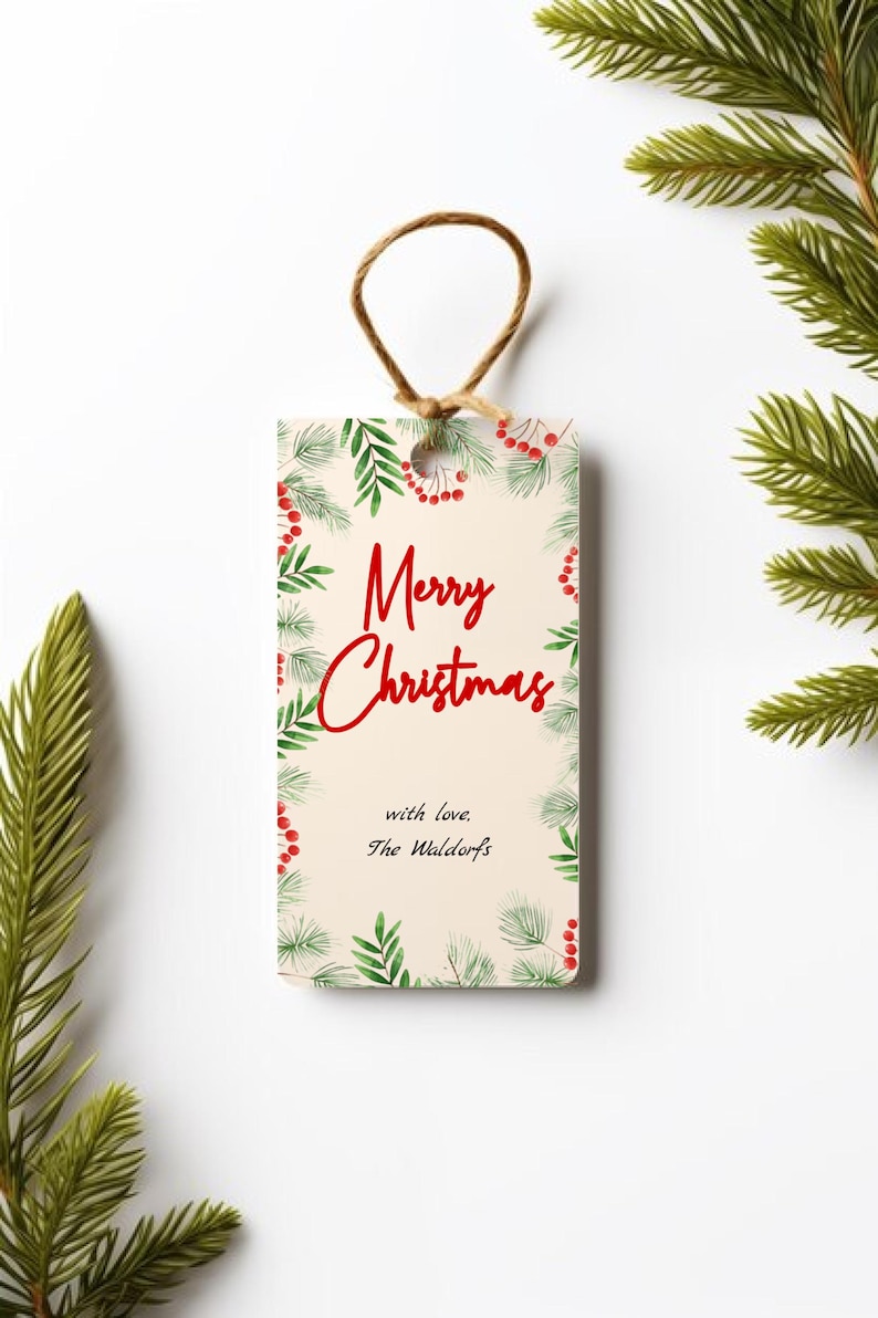 Merry Christmas Gift Tag - Printable - Holiday Favor Tags, Customizable ...