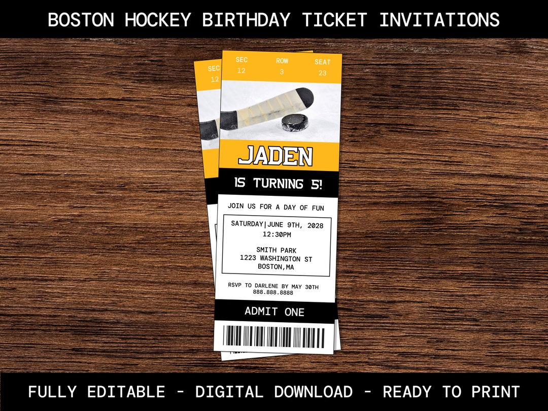 Boston Hockey Ticket Stub Template: Editable Ticket Invitation ...