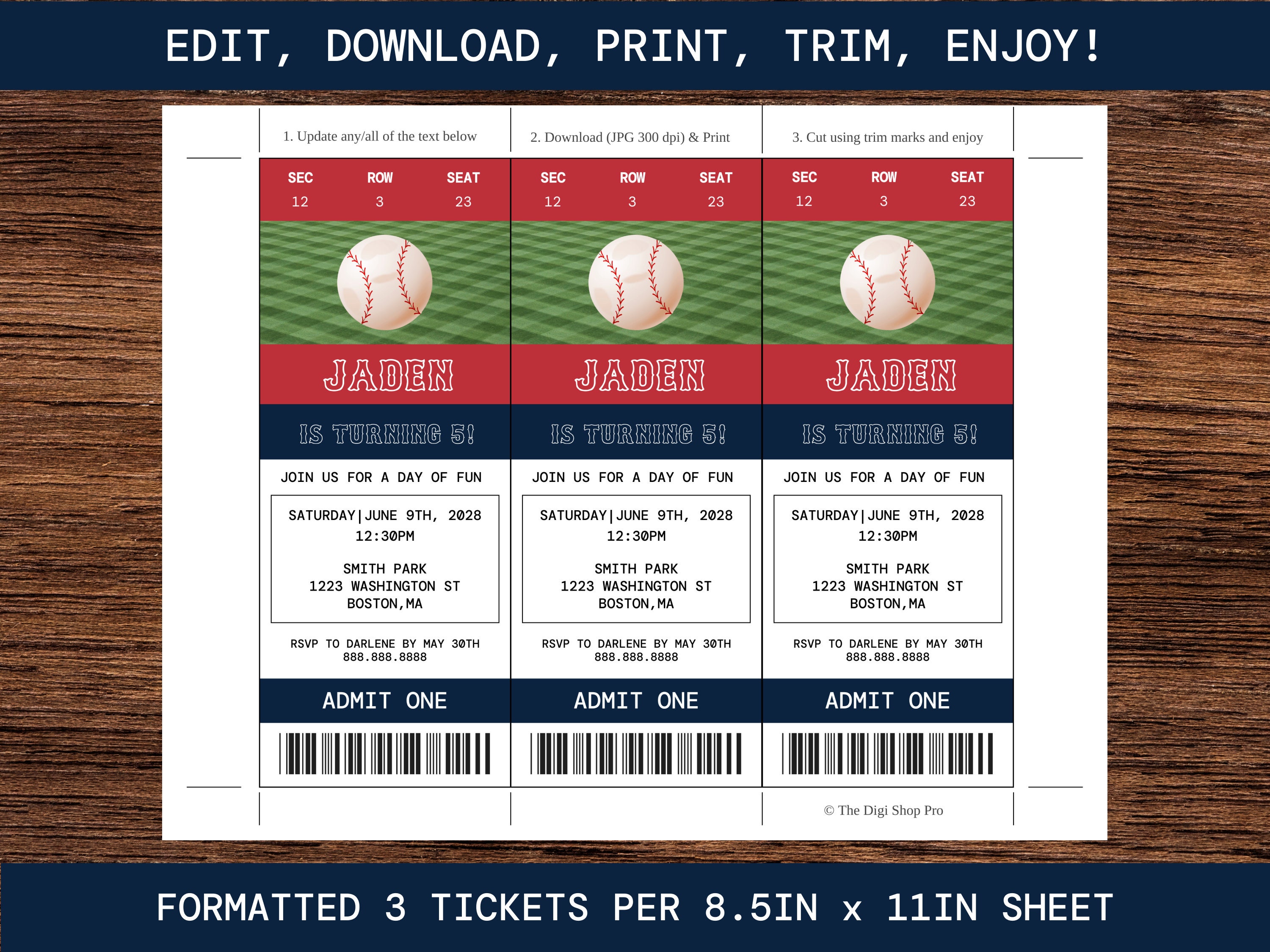 Boston Baseball Ticket Stub Template: Editable Ticket Invitation ...