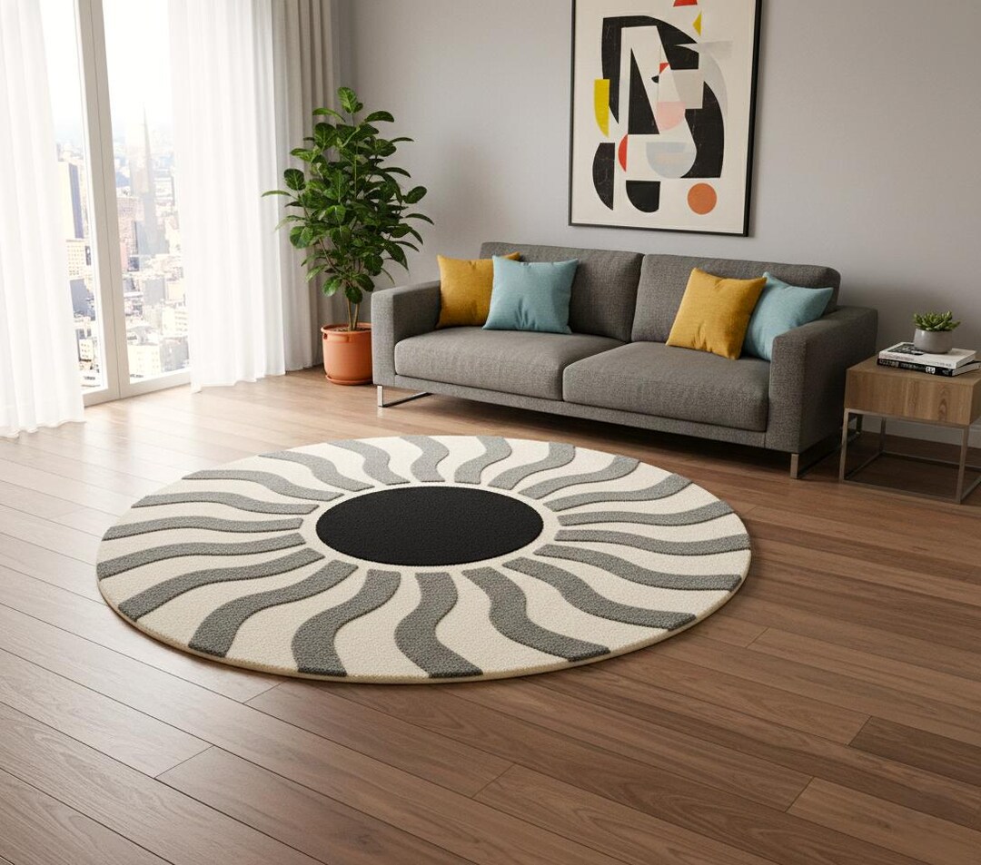 3D Tufted Round Geometric Rug Modern Sun-inspired Design Mid-century ...