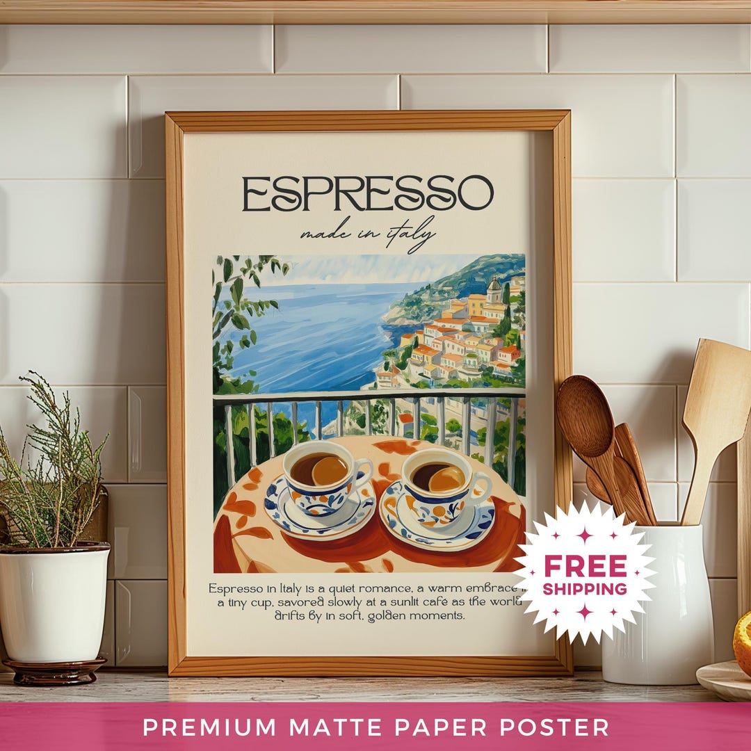 Coffee Poster Wall Decor Italian Espresso Print Kitchen Printable Retro ...