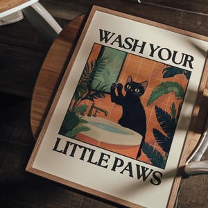 Wash Your Little Paws Print, Funny Bathroom Digital Print, Black Cat Decor, Hilarious Vibes ...